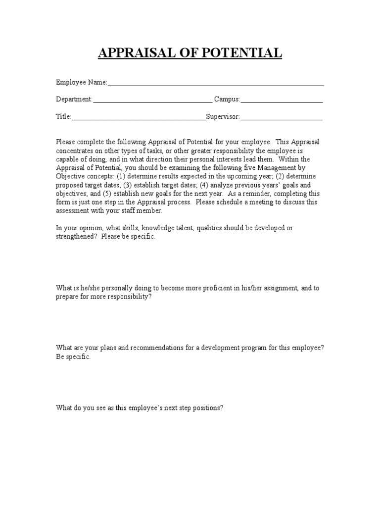 Appraisal of Potential | PDF | Performance Appraisal | Goal