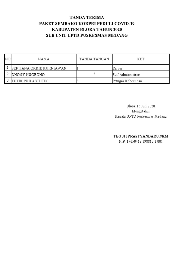Tanda Terima Paket Sembako Korpri | PDF