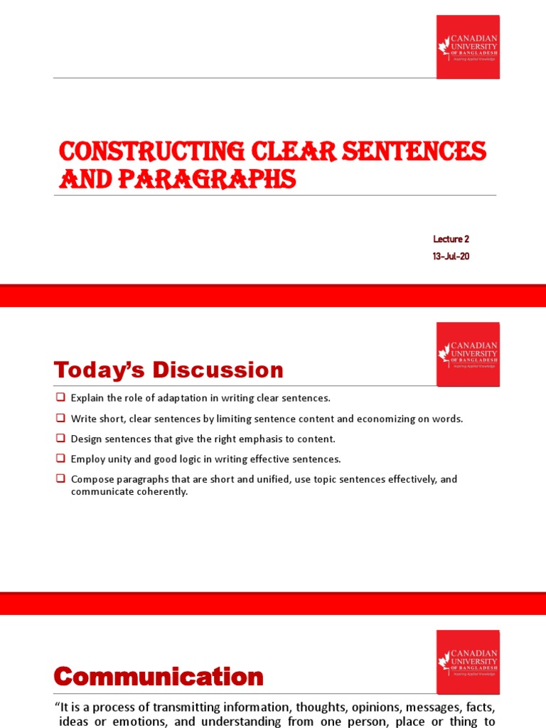 Lecture 2-Constructing Clear Sentences and Paragraphs PDF | PDF ...