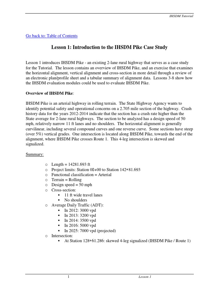 IHSDM Pike Case Study Tutorial | PDF | Highway | Intersection (Road)