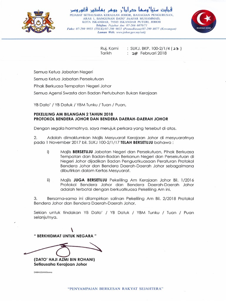 Pekeliling Am Kerajaan Johor Bil 2 2018 | PDF