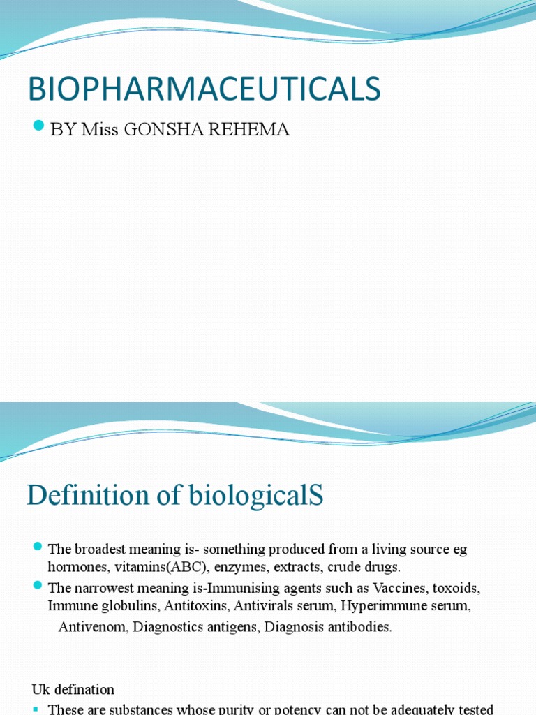 Biopharmaceuticals: by Miss Gonsha Rehema | PDF | Assay | Biopharmaceutical