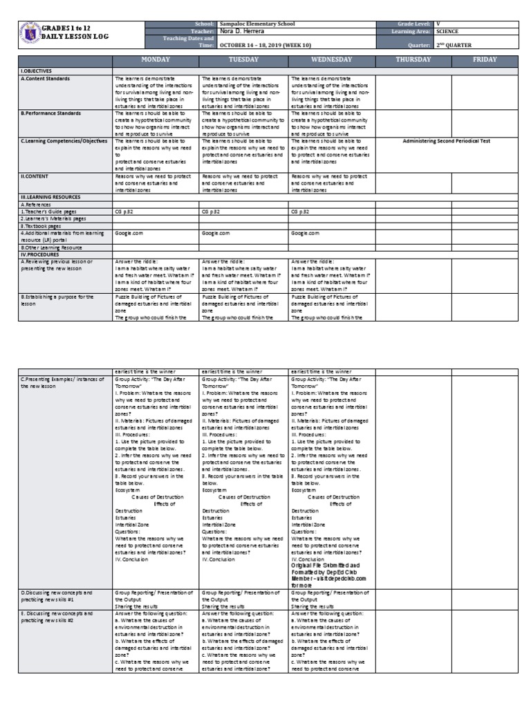 Monday Tuesday Wednesday Thursday Friday: GRADES 1 To 12 Daily Lesson ...