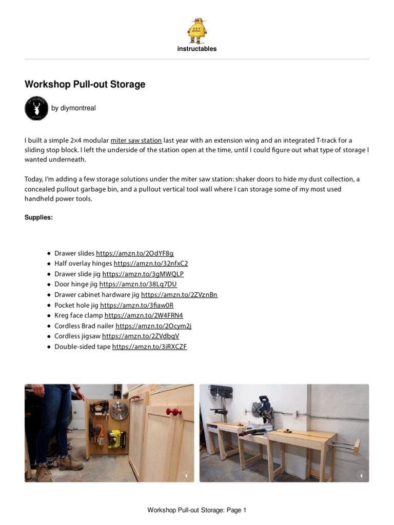 Workshop Pull Out Storage | PDF | Equipment | Wood