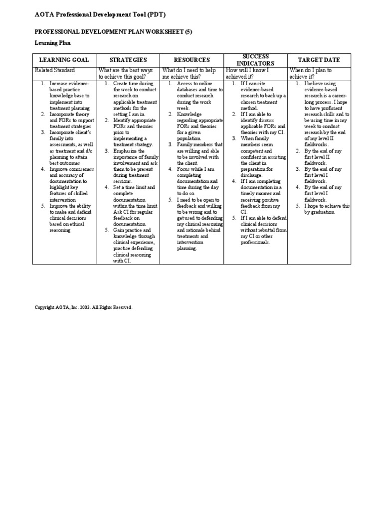 AOTA Professional Development Tool (PDT) | PDF | Evidence Based ...