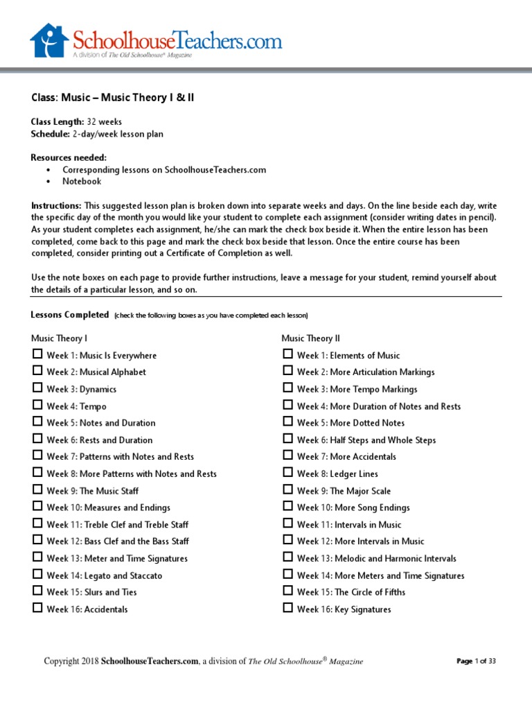 Music Music Theory I and II Lesson Plan | PDF | Clef | Elements Of Music