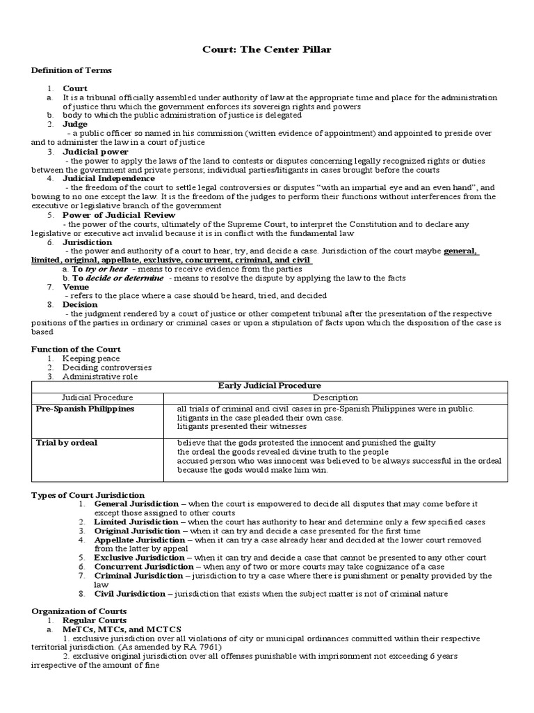 Court: The Center Pillar: 3. Judicial Power | PDF | Jurisdiction ...