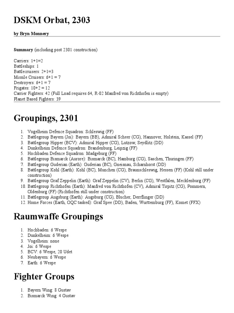DSKM Orbat, 2303: by Bryn Monnery | PDF | Fighter Aircraft | Ships