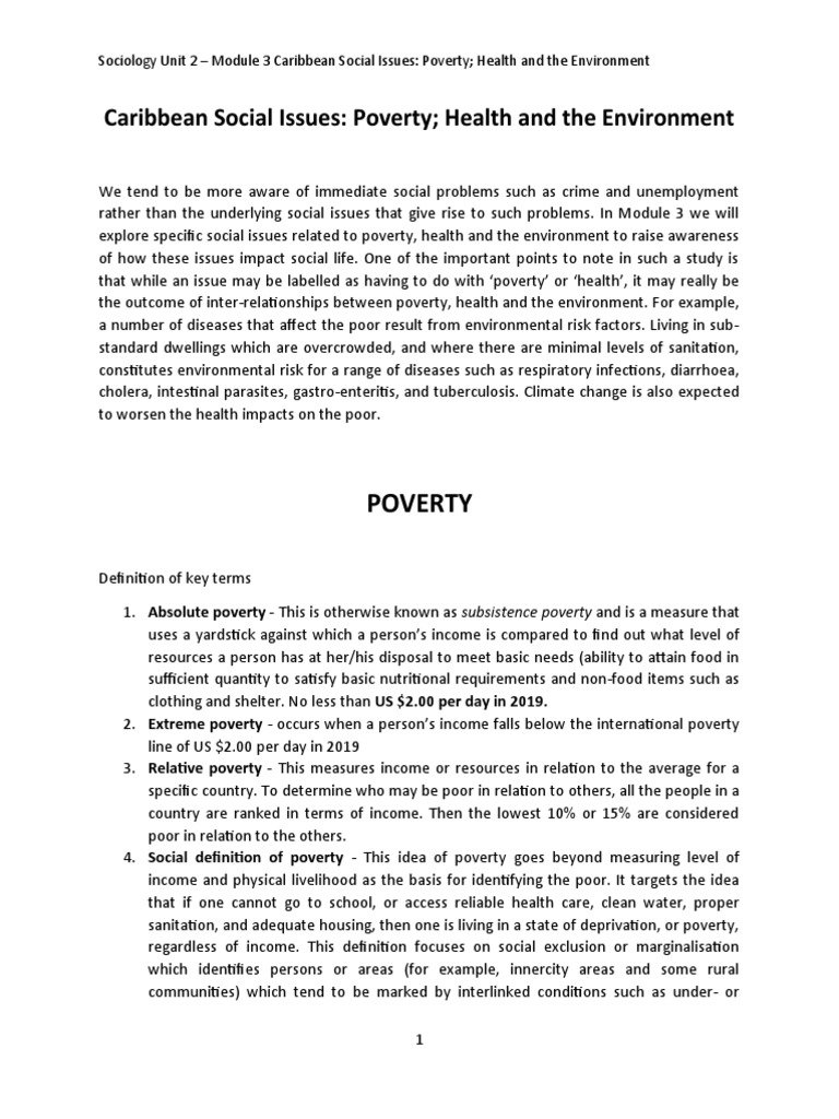 Cape Sociology Unit 2 Notes Social Issues - Poverty, Health ...