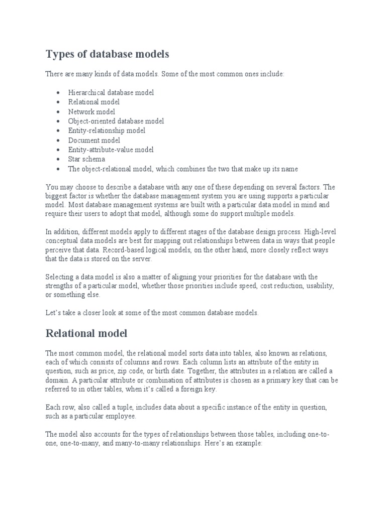 Types of Database Models | PDF | Conceptual Model | Databases