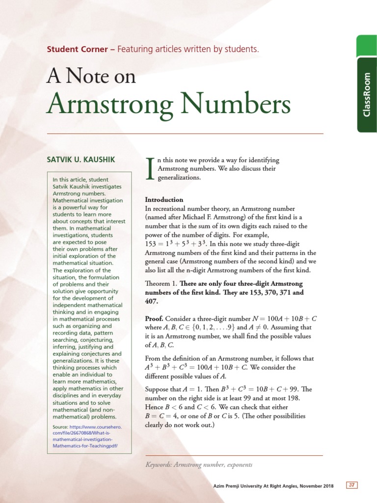 A Note On: Armstrong Numbers | Download Free PDF | Numbers ...