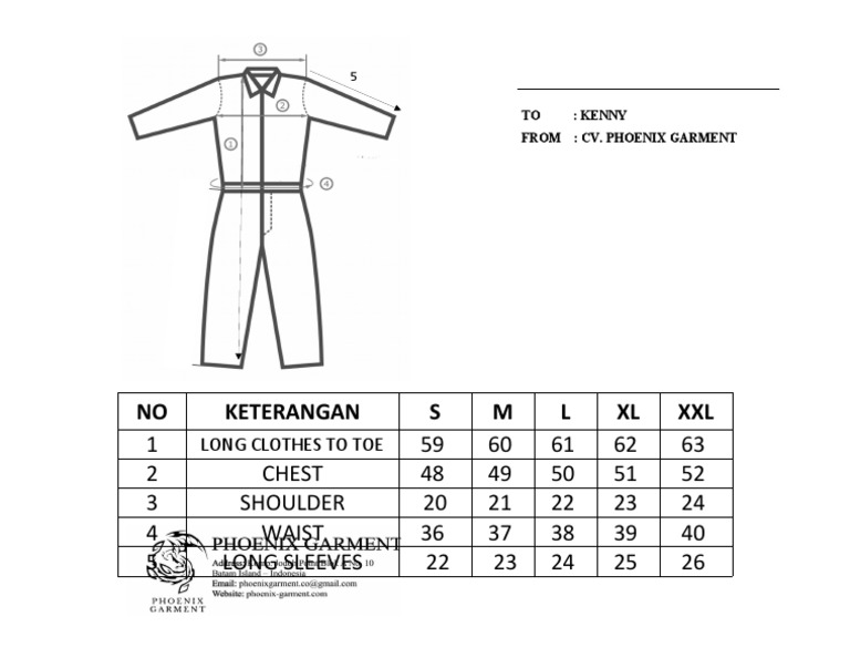 Size Chart for Long Clothing Items | PDF