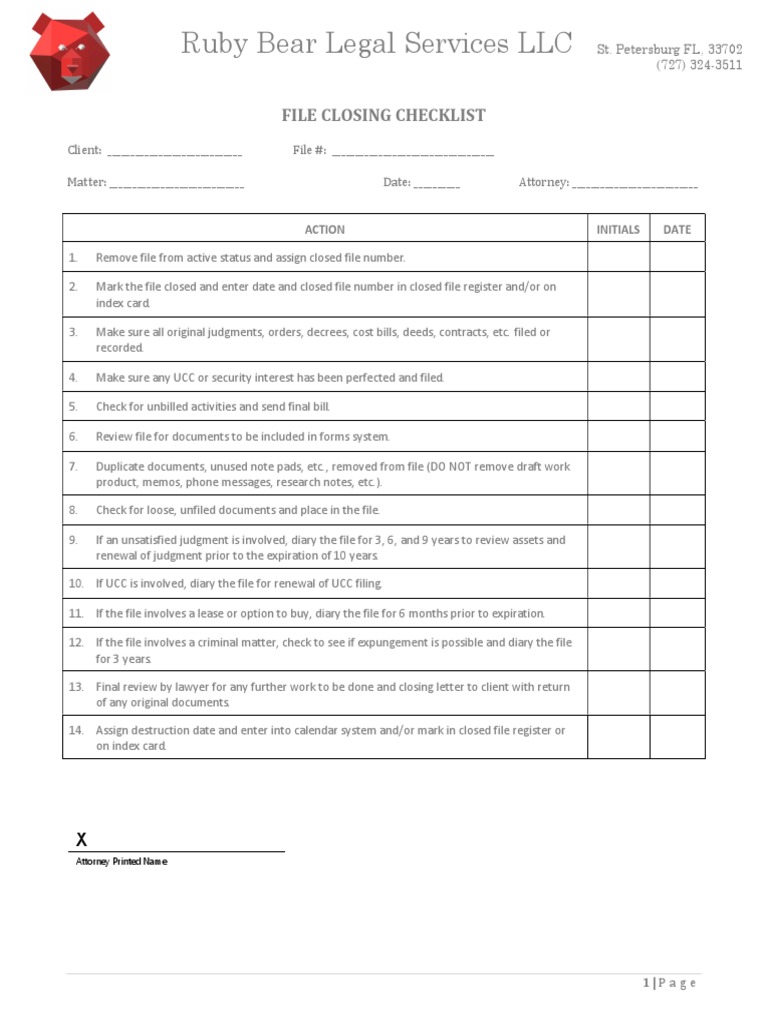 File Closing Checklist | PDF