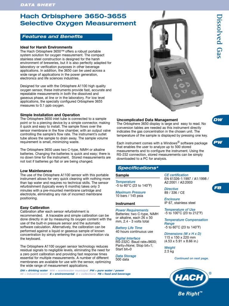 Hach Orbisphere 3650-3655 Selective Oxygen Measurement: Features and Benefits | PDF | Parts Per ...