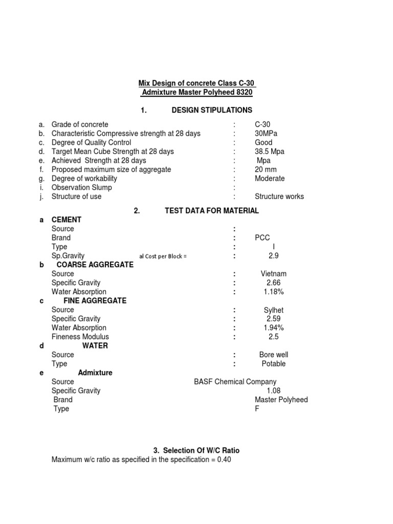 Concrete Mixed Design For C30 | PDF | Concrete | Civil Engineering