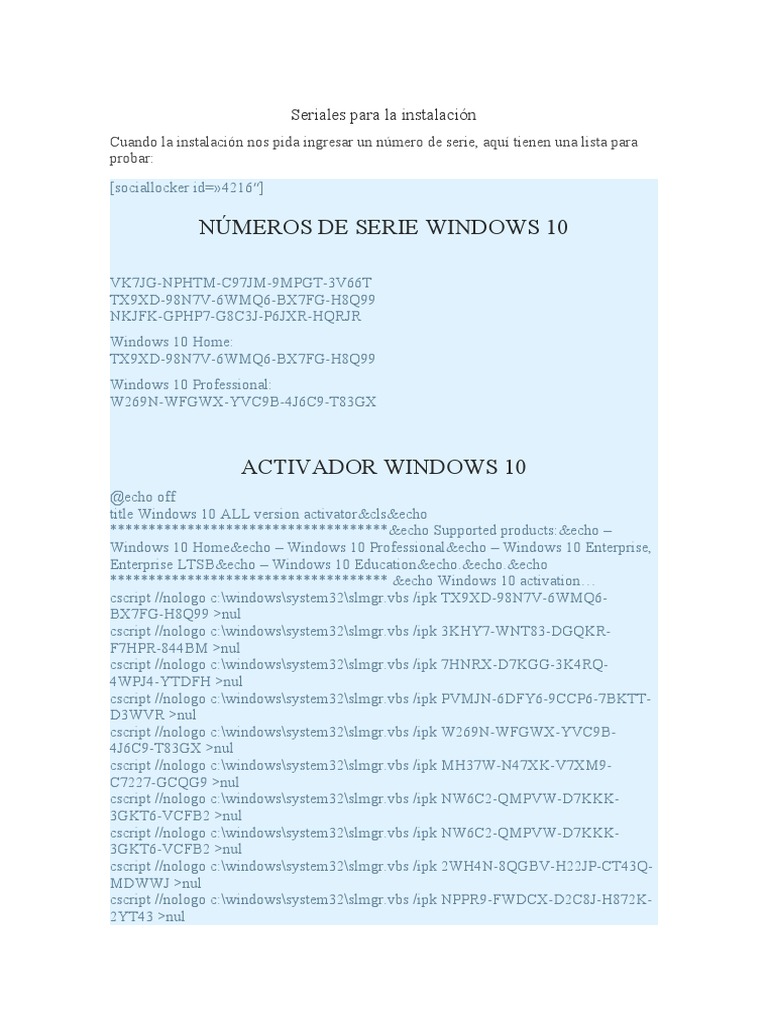 Seriales y Activación de Windows 10 | PDF | Microsoft Windows | Microsoft Software