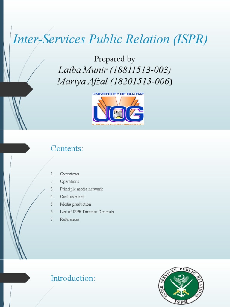 Inter-Services Public Relation (ISPR) : Laiba Munir (18811513-003 ...