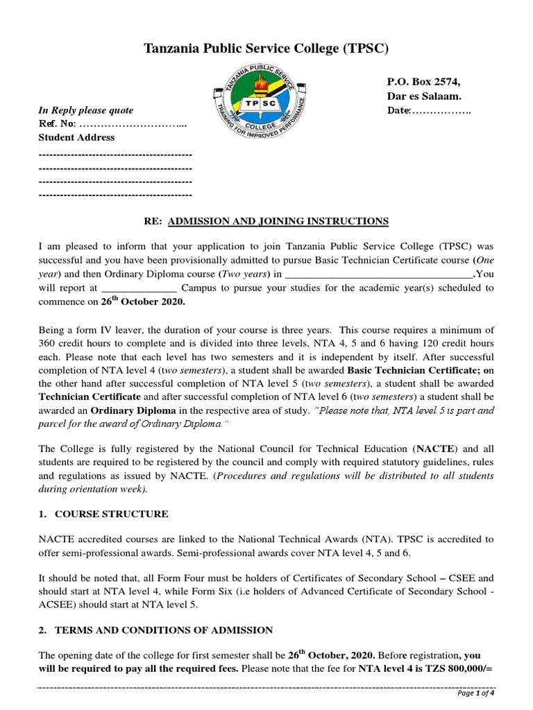 En1592899118-Joining Form NTA Level 4-6 Sept 2020 | PDF | Fee | Course ...
