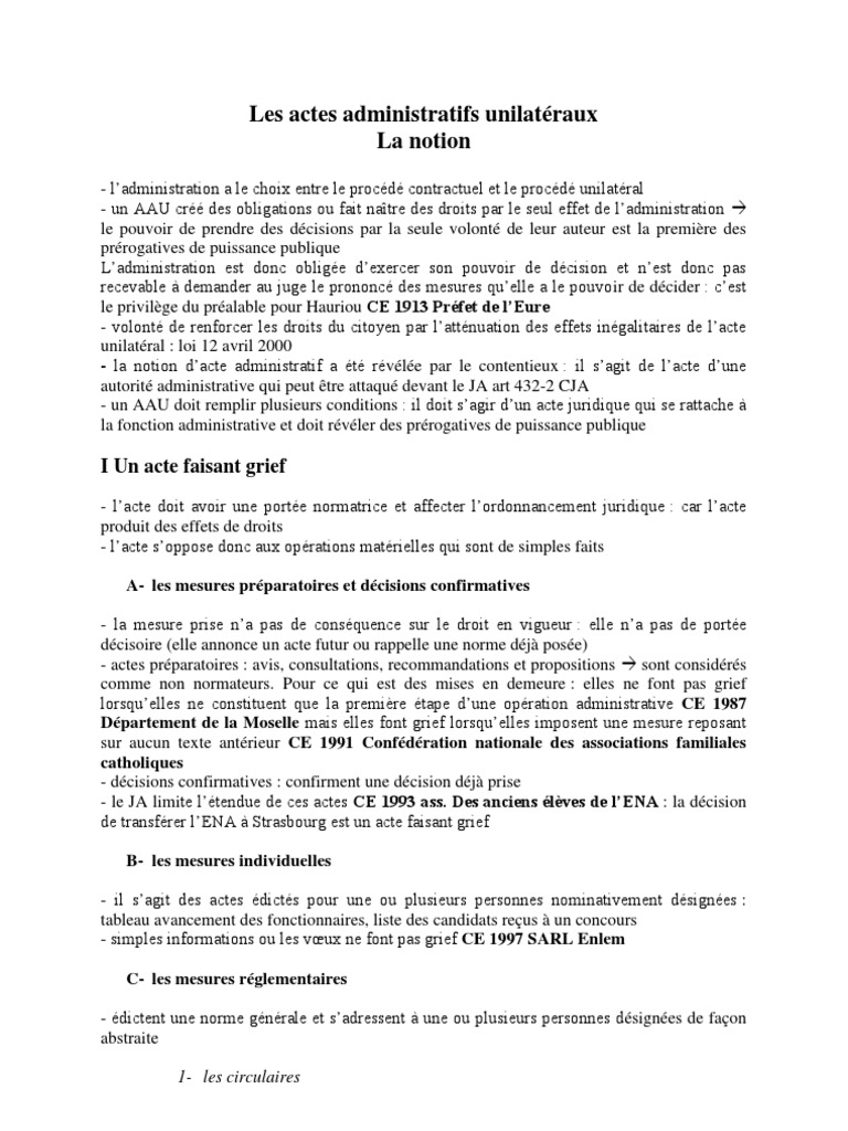 Lacte Administratif Unilatéral La Notion Prison Loi