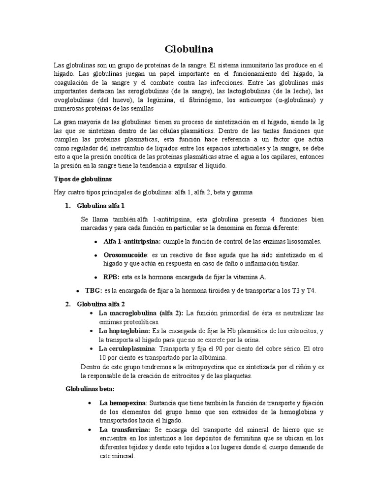 Globulina | PDF | Proteínas de la sangre | Sangre
