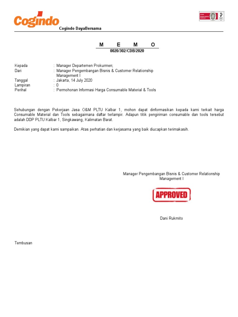 Memo Permintaan Harga Cons Material Dan Tools PDF | PDF