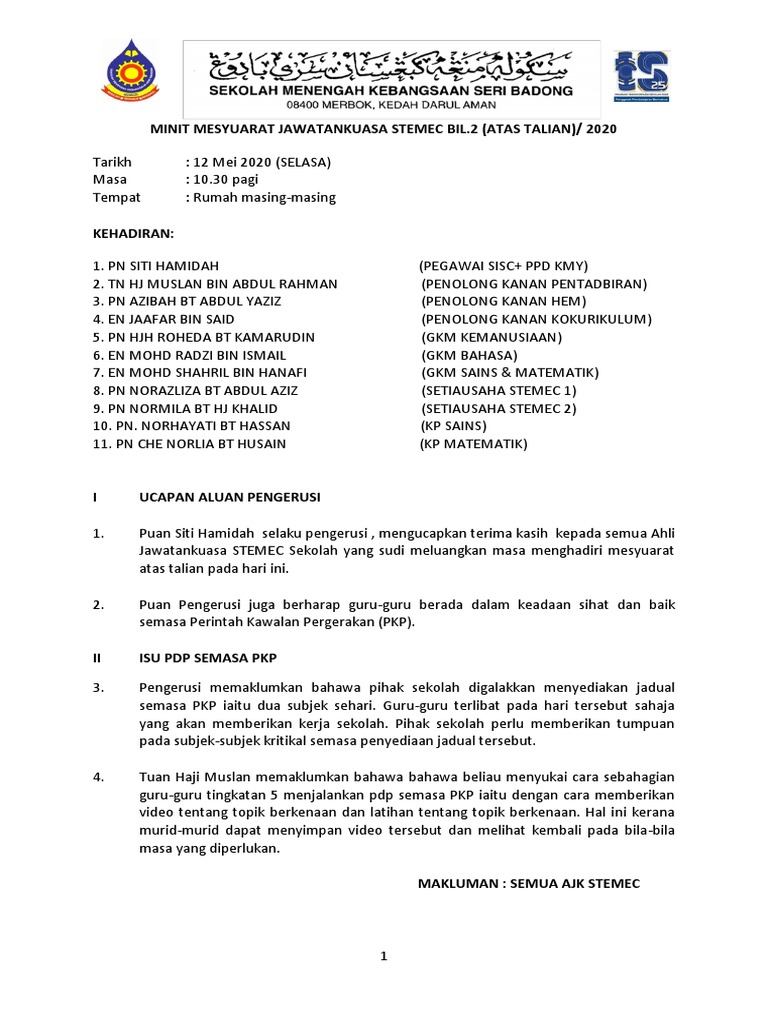 Minit Mesyuarat Stemec Atas Talian | PDF
