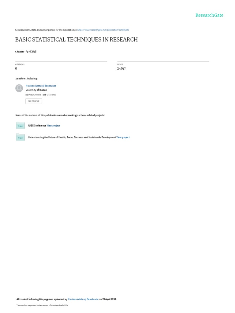 Basic Statistical Techniques in Research: April 2018 | PDF | Student's ...