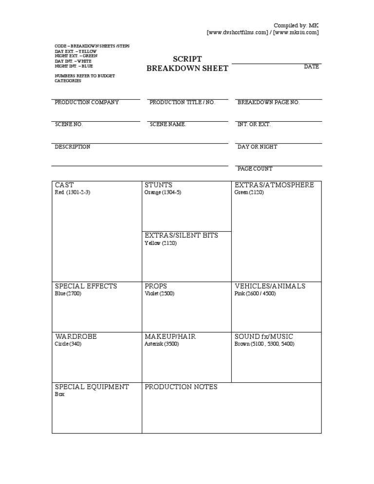 Script Breakdown Sheet: Stunts Cast Extras/Atmosphere | PDF
