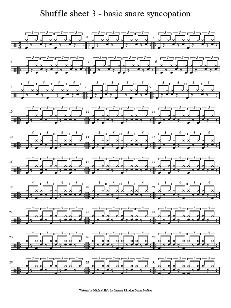 Shuffles Sheet 3 - Basic Snare Syncopation PDF | PDF | Percussion ...