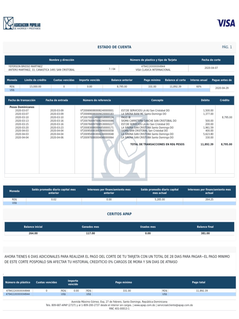 Estado de Cuenta 479411XXXXXX4944 PDF | PDF | Tarjeta de crédito ...