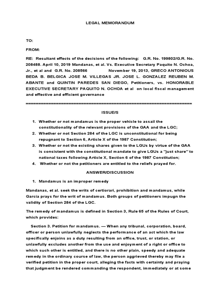 Legal Memorandum | PDF | Mandamus | Judiciaries
