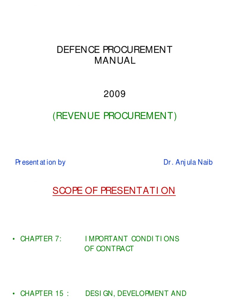 Workshop On Defence Procurement Manual 2009wksp2-Anjula | PDF ...