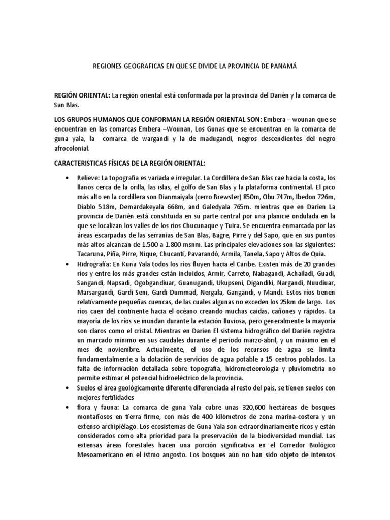 Regiones Geograficas en Que Se Divide La Provincia de Panamá | PDF ...