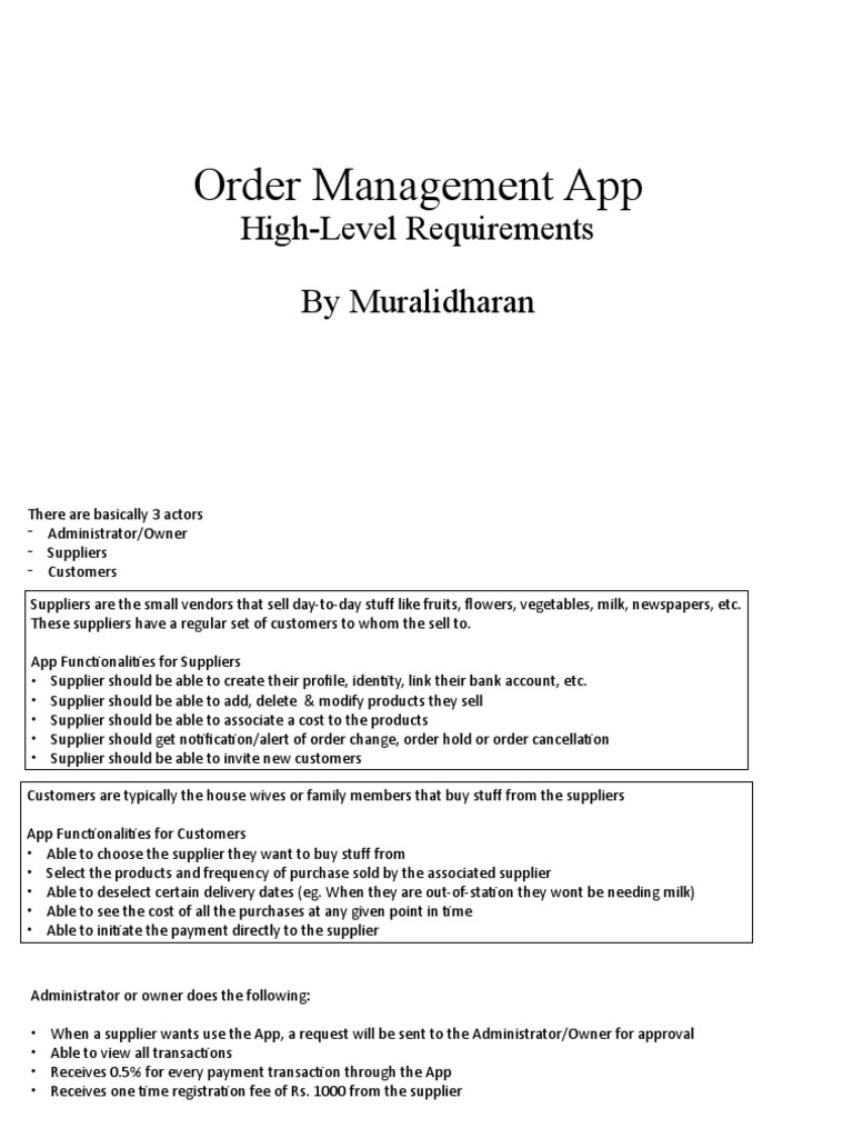 Order Management App - High Level Requirements | PDF