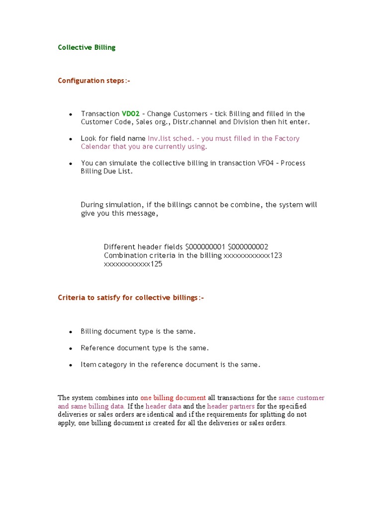 Configuration Steps:-: Collective Billing | PDF