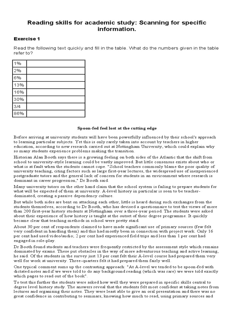 Reading Skills (Scanning and Skimming Activity) Worksheets | PDF ...