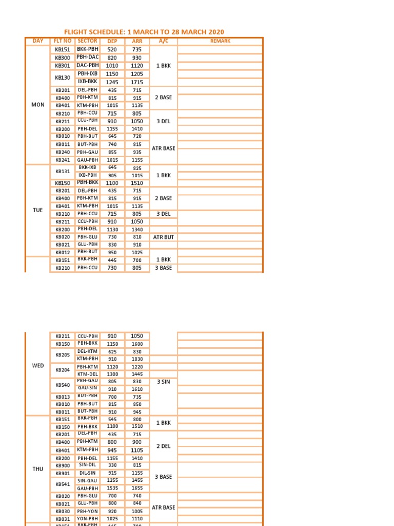 Flight Schedule March 2020 | PDF | Technology & Engineering