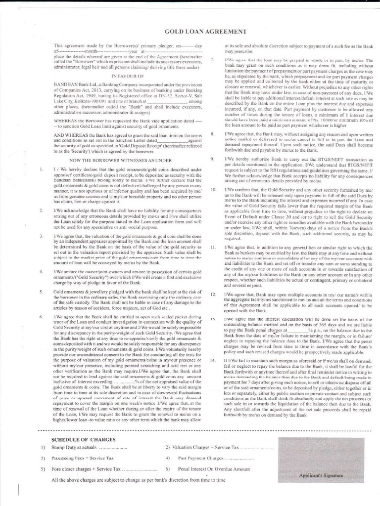 Agreement Gold Loan | PDF