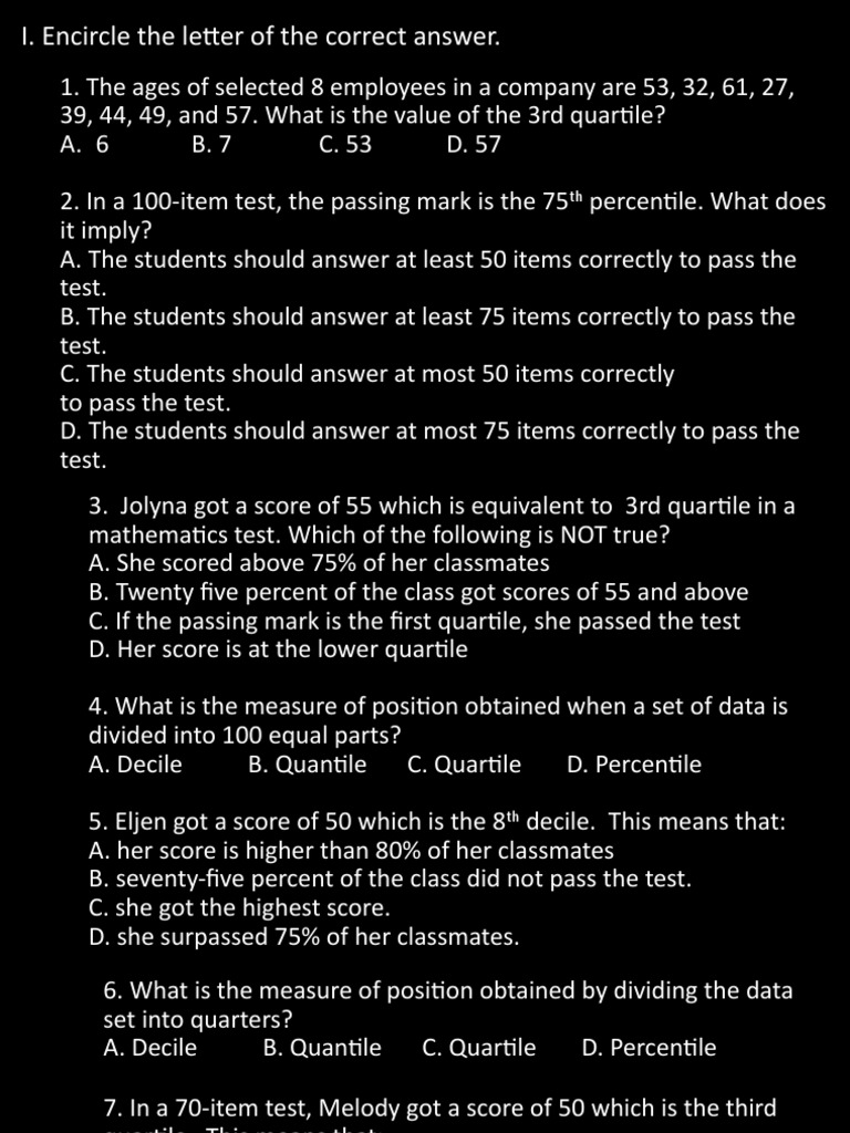 Activity (Measures of Position For Ungrouped Data) | PDF | Quantile ...