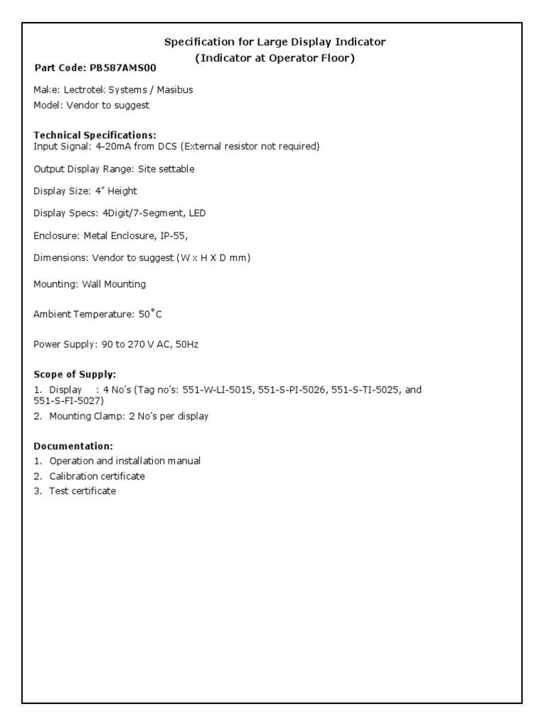 Large Display Indicator Specifications | PDF | Home & Garden | Computers