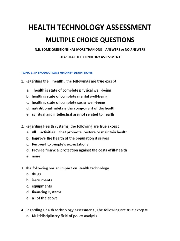 Health Technology Assessment MCQs | PDF | Health Economics | Evidence ...