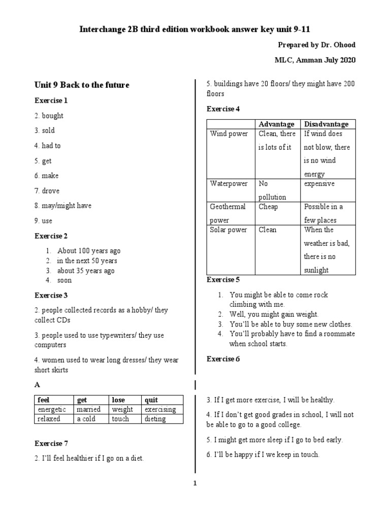 Interchange 2 3rd Edition Workbook Answer Key Unit 9-11 | PDF