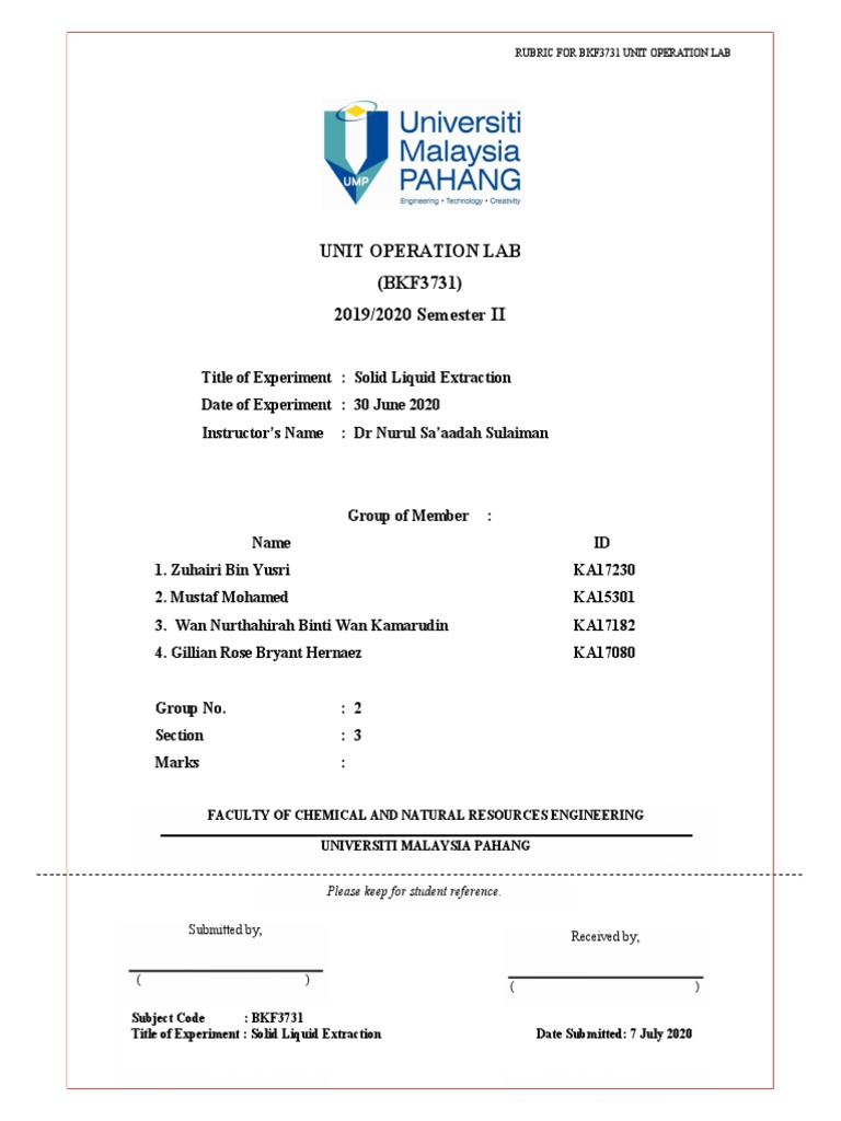 Unit Operation Lab (BKF3731) 2019/2020 Semester II | PDF