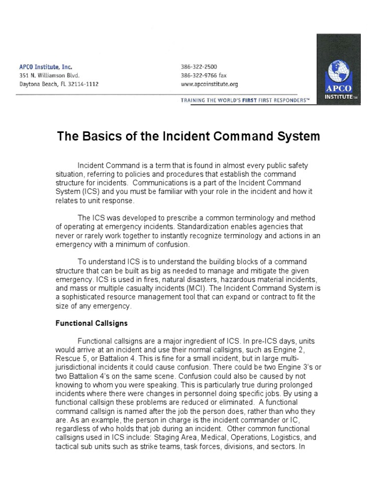 The Basics of The Incident Command System: Functional Callsigns | PDF ...