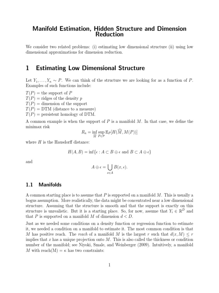 Manifold Estimation, Hidden Structure and Dimension Reduction | PDF ...