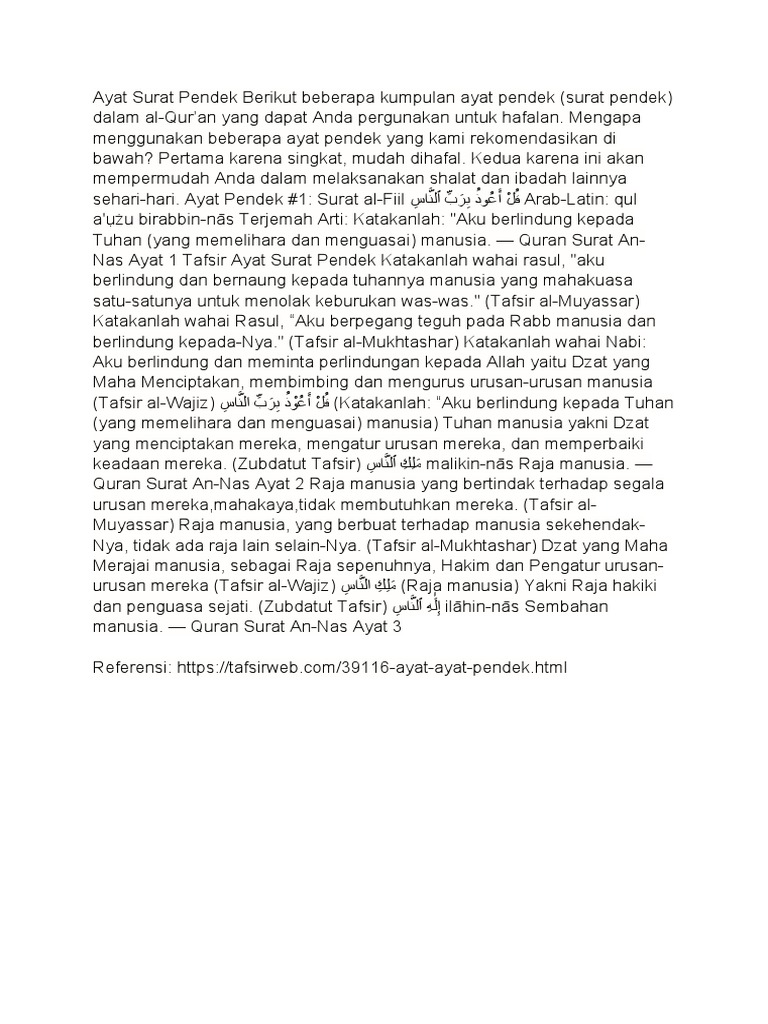 Ayat Surat Pendek Berikut Beberapa Kumpulan Ayat Pendek | PDF