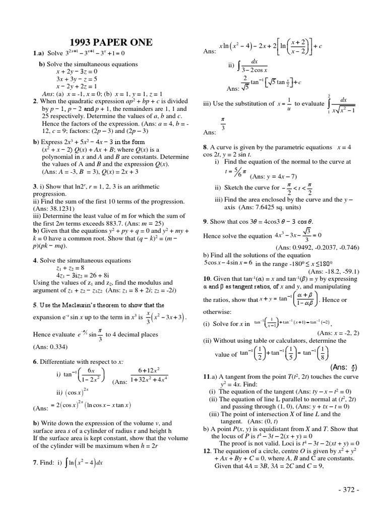 UACE Math QB 1993-2015 PDF | PDF | Sine | Force