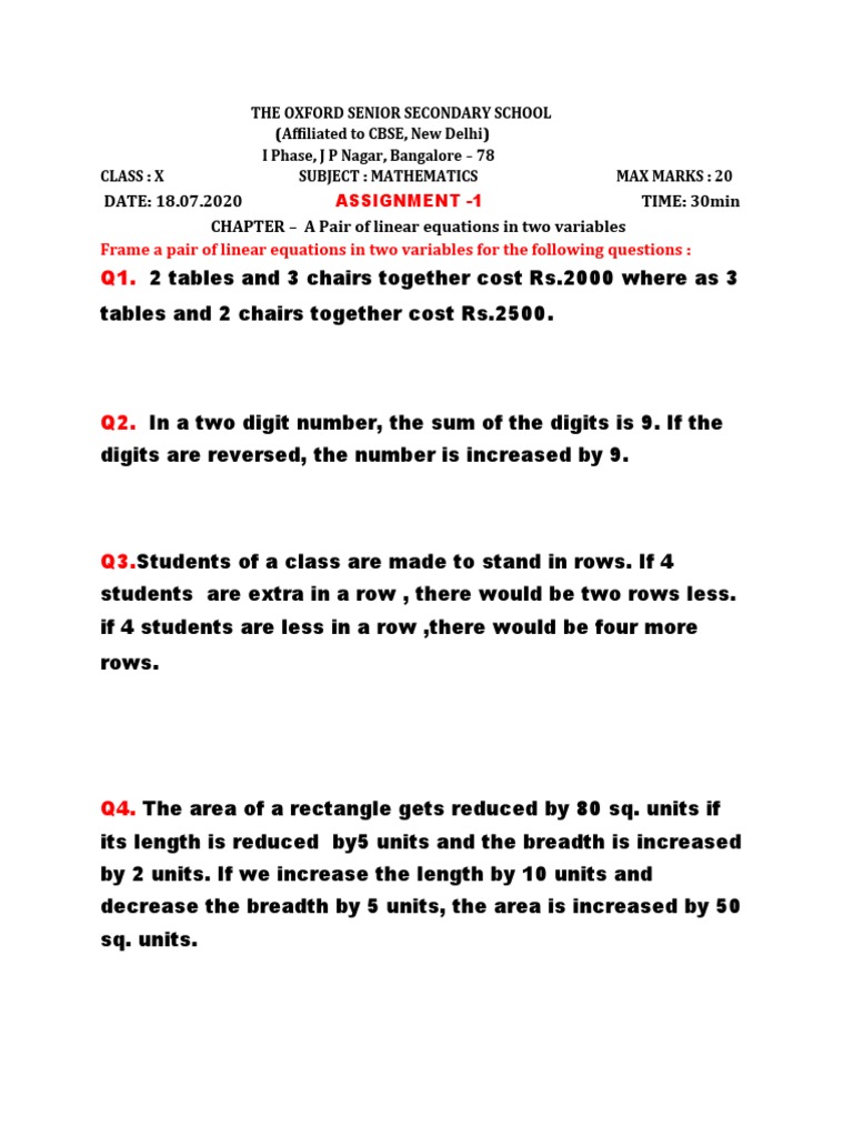 X Framing Linear Equations-A1 | PDF