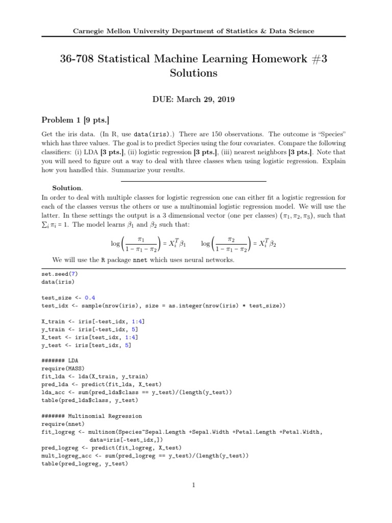 36-708 Statistical Machine Learning Homework #3 Solutions: DUE: March 29, 2019 | Download Free ...