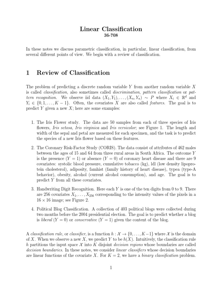 Linear Classification: 1 1 N N I D I | PDF | Statistical Classification ...